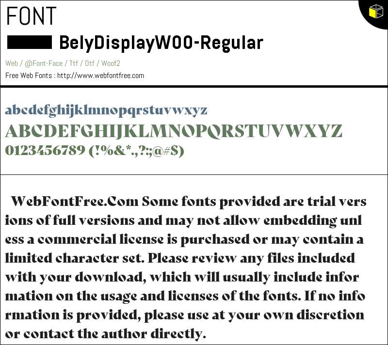 Bely Display W00 Regular Fonts Downloads - WebFontFree.Com