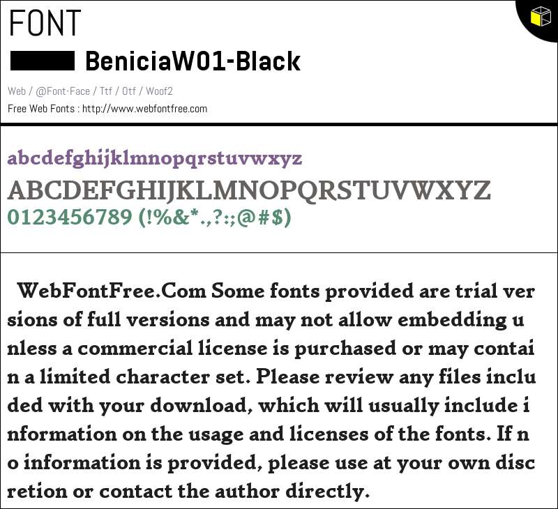 Benicia W01 Black Fonts Downloads - WebFontFree.Com