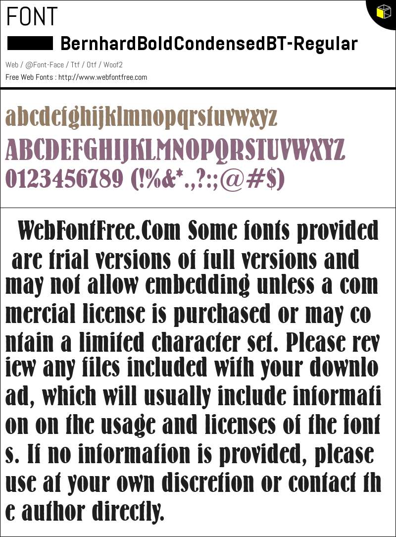 Bernhard Bold Condensed BT Fonts Downloads - WebFontFree.Com