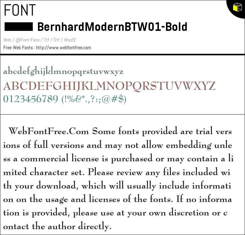 Bernhard Modern BT W01 Bold Fonts Downloads - WebFontFree.Com