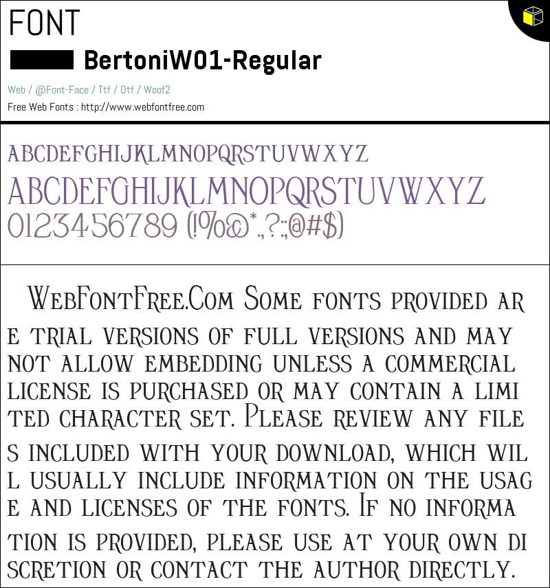 Bertoni W01 Regular Fonts Downloads - WebFontFree.Com