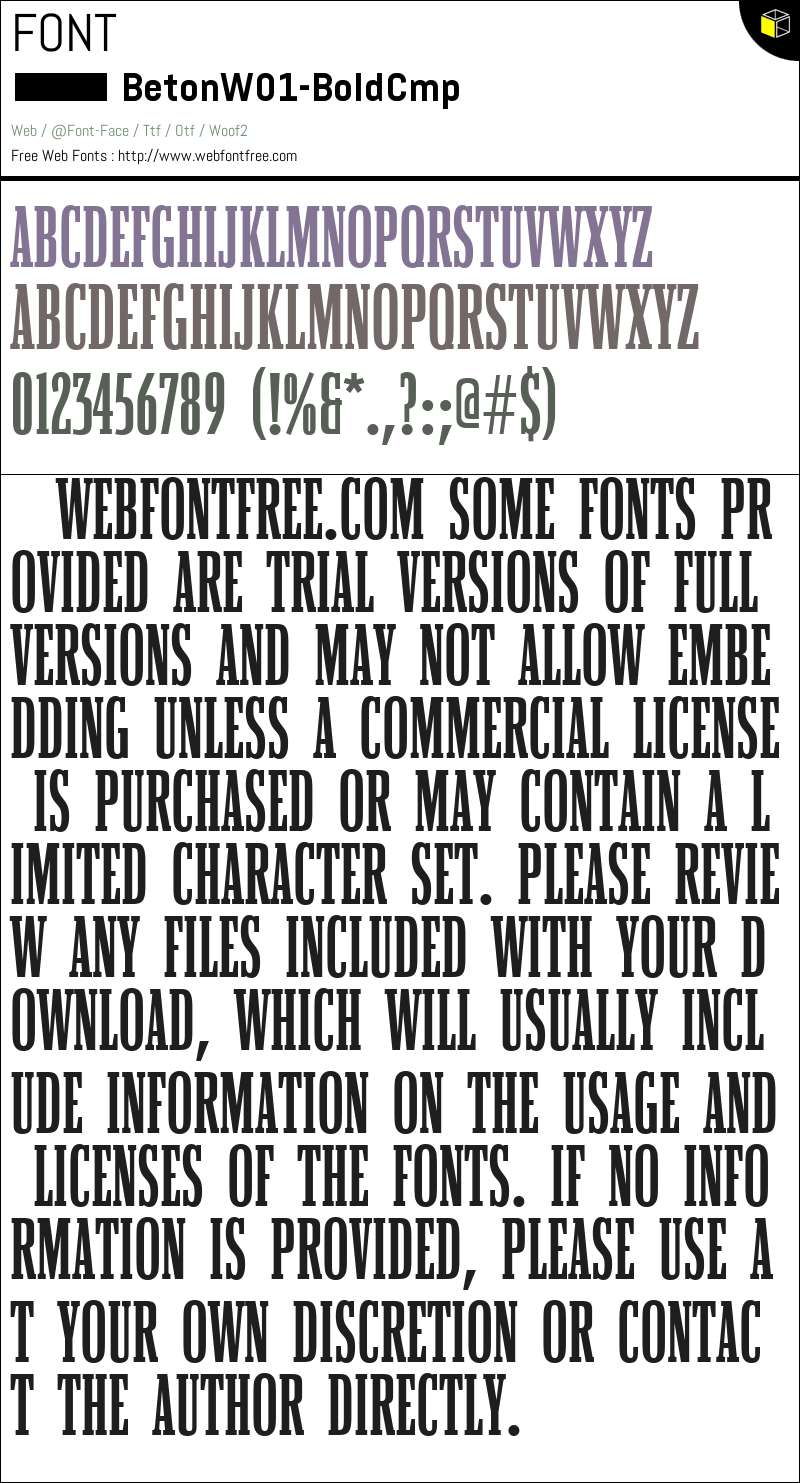 Beton W01 Bold Cmp Fonts Downloads - WebFontFree.Com