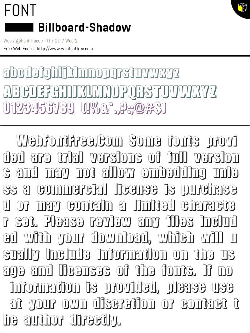 Billboard Shadow Fonts Downloads - WebFontFree.Com