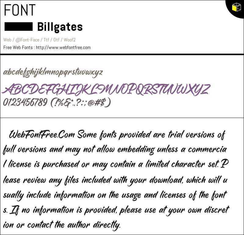 Billgates Fonts Downloads - WebFontFree.Com