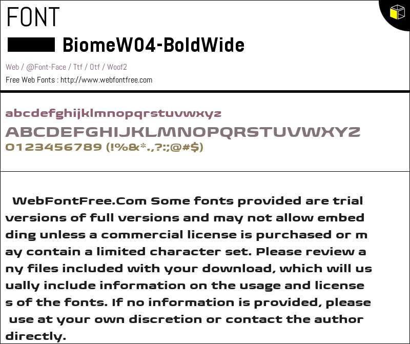 Biome W04 Bold Wide Fonts Downloads - WebFontFree.Com