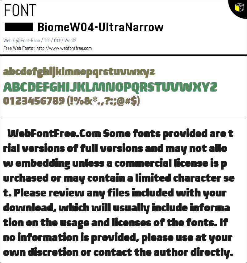 Biome W04 Ultra Narrow Fonts Downloads - WebFontFree.Com