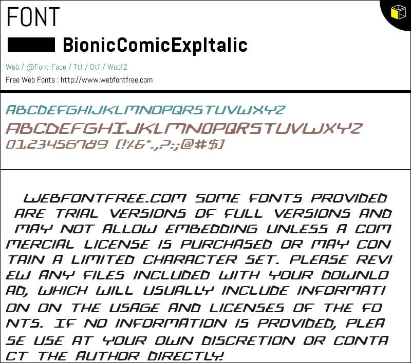 Bionic Comic Exp Italic Fonts Downloads - WebFontFree.Com