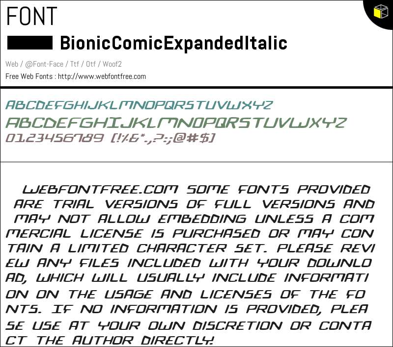 Bionic Comic Expanded Italic Fonts Downloads - WebFontFree.Com