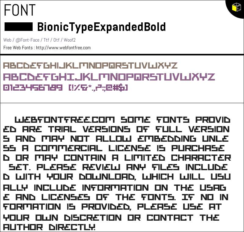 Bionic Type Expanded Bold Fonts Downloads - WebFontFree.Com