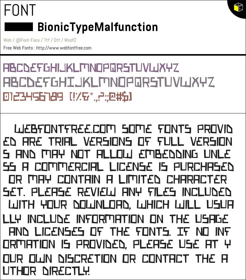 Bionic Type Malfunction Fonts Downloads - WebFontFree.Com