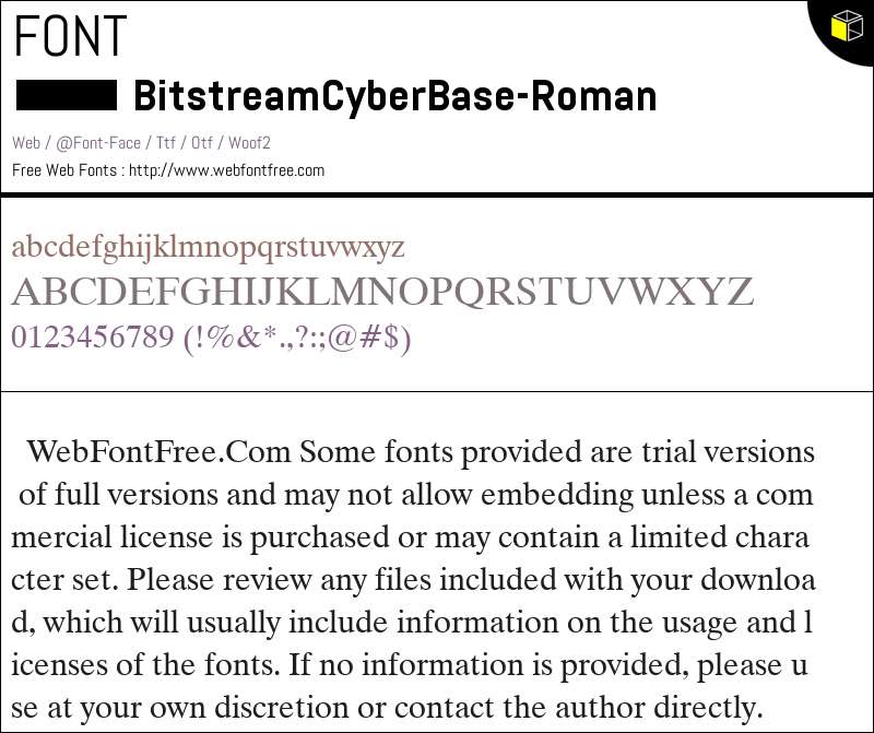 Bitstream CyberBase Fonts Downloads - WebFontFree.Com