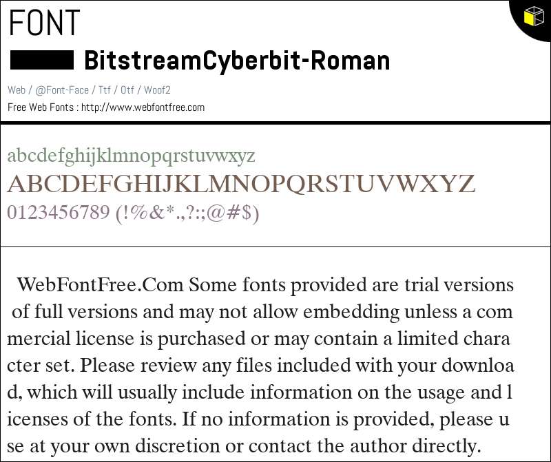 Bitstream Cyberbit Fonts Downloads - WebFontFree.Com