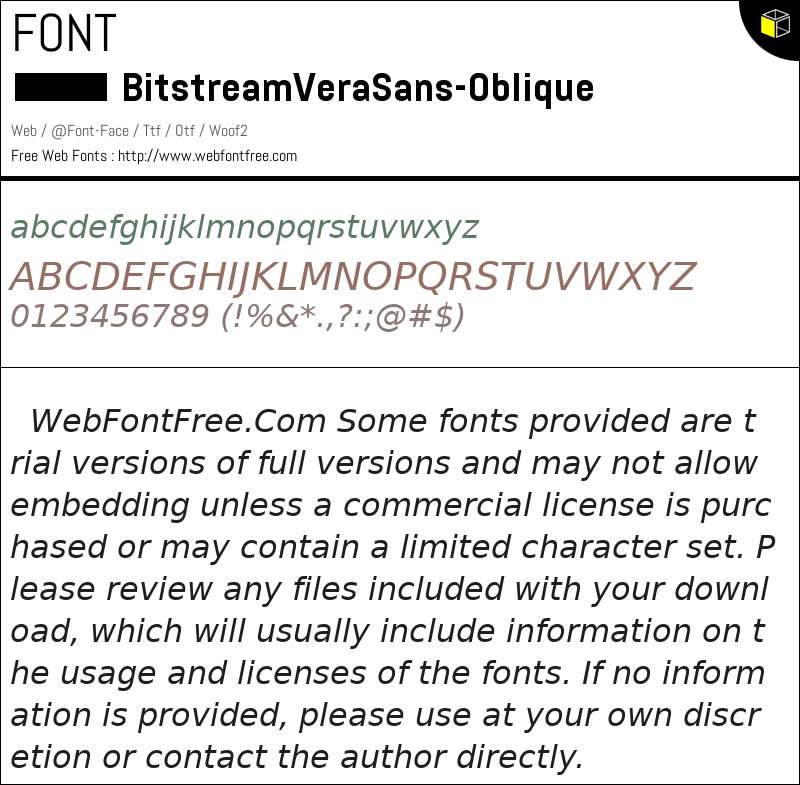 Bitstream Vera Sans Oblique Fonts Downloads - WebFontFree.Com
