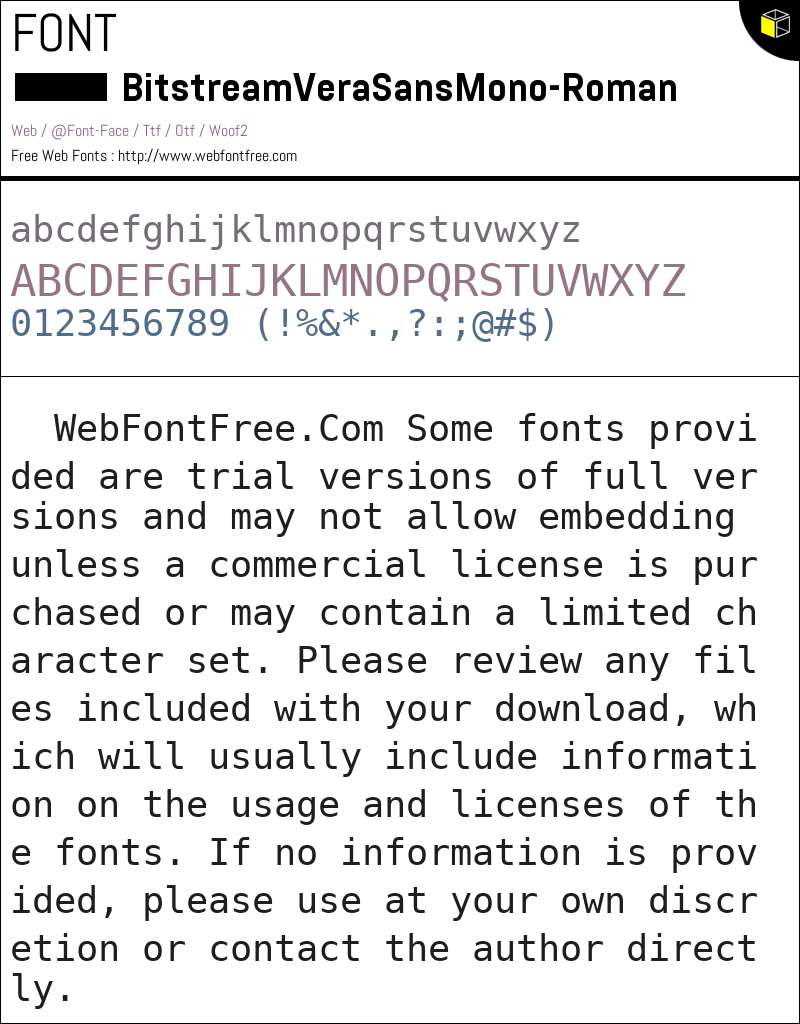 Bitstream Vera Sans Mono Fonts Downloads - WebFontFree.Com