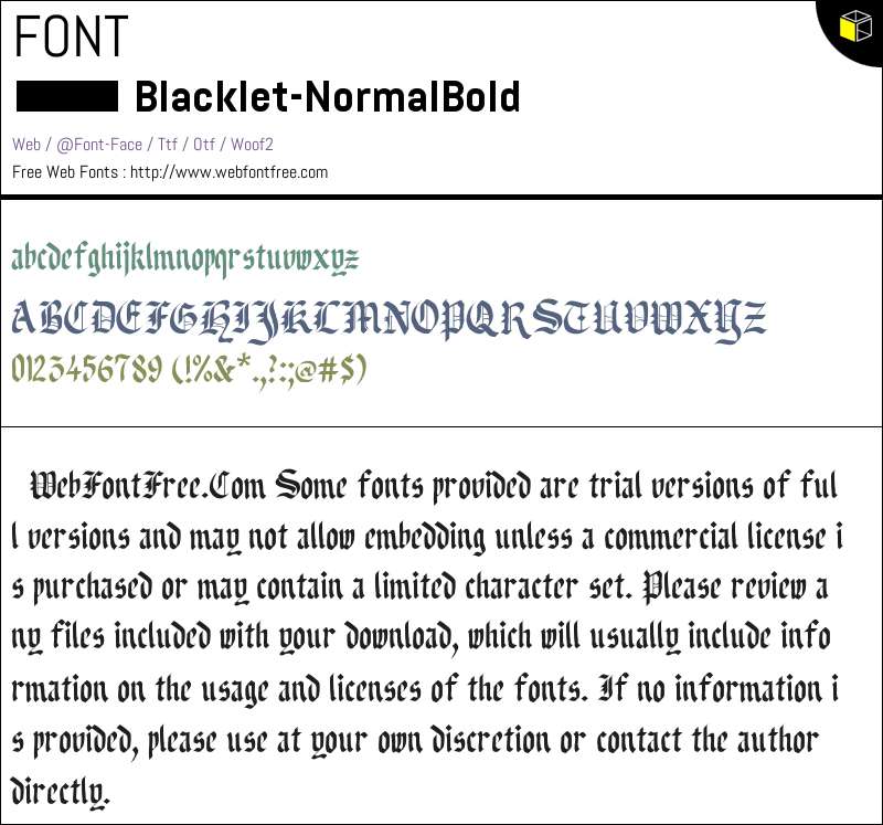 Blacklet Normal Bold Fonts Downloads - WebFontFree.Com