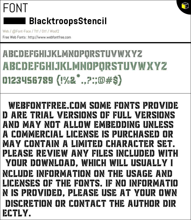 Blacktroops Stencil Fonts Downloads - WebFontFree.Com