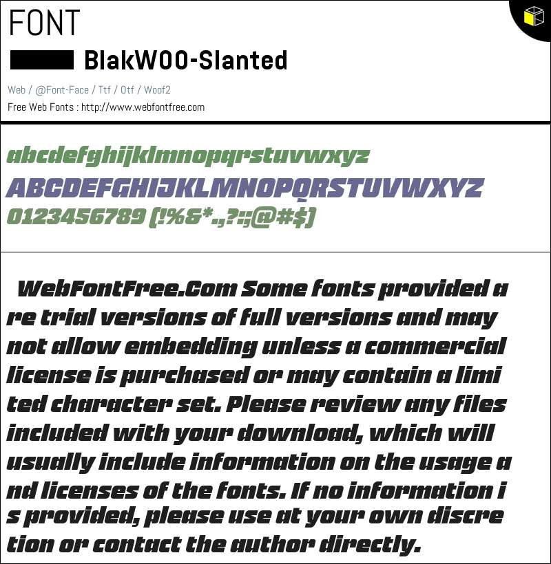 Blak W00 Slanted Fonts Downloads - WebFontFree.Com