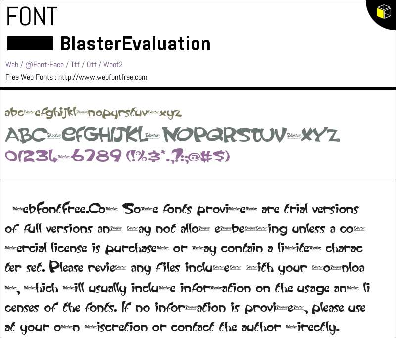 Blaster Evaluation Fonts Downloads - WebFontFree.Com