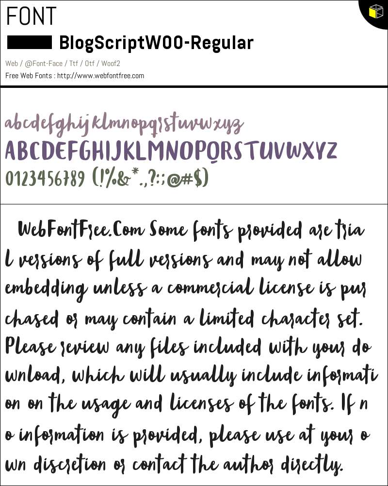 Blog Script W00 Regular Fonts Downloads - WebFontFree.Com
