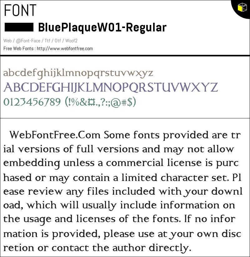 Blue Plaque W01 Regular Fonts Downloads - WebFontFree.Com