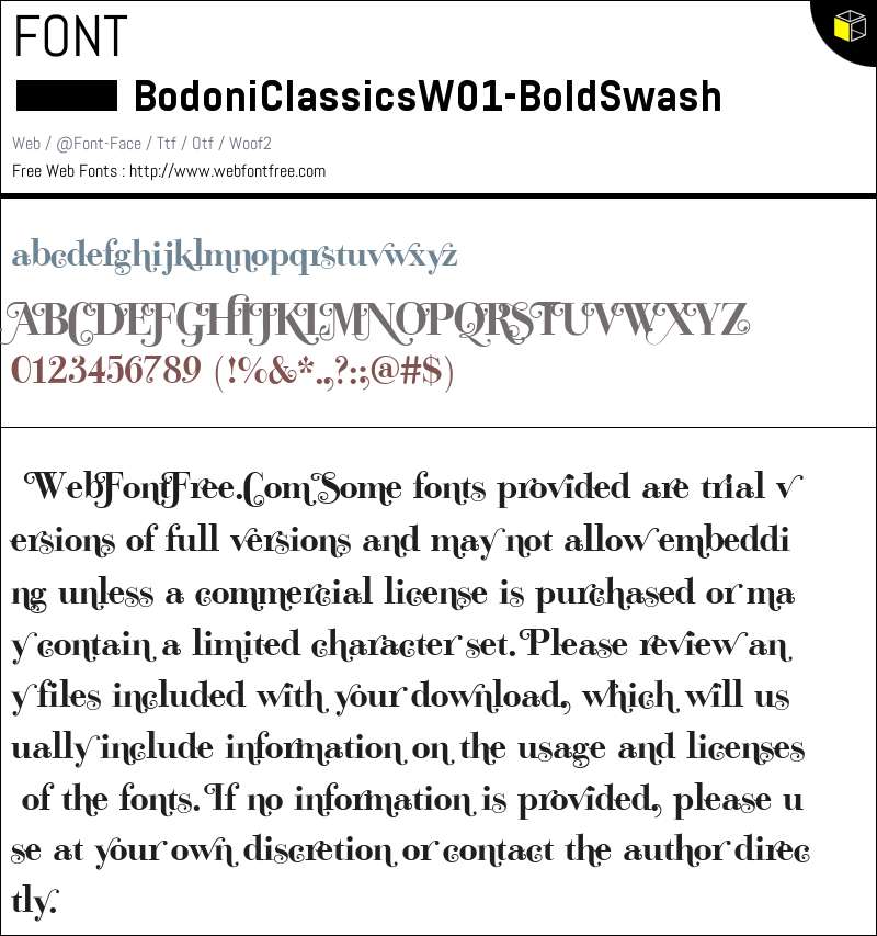 Bodoni Classics W01 Bold Swash Fonts Downloads - WebFontFree.Com