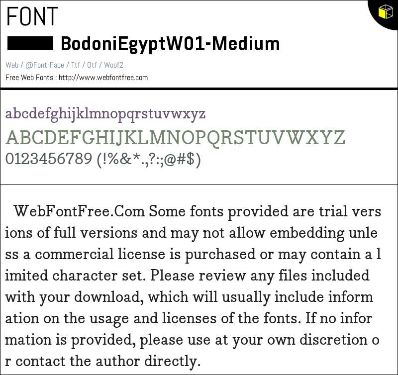 Bodoni Egypt W01 Medium Fonts Downloads - WebFontFree.Com