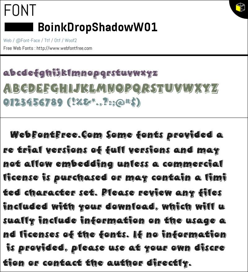 Boink Drop Shadow W01 Fonts Downloads - WebFontFree.Com