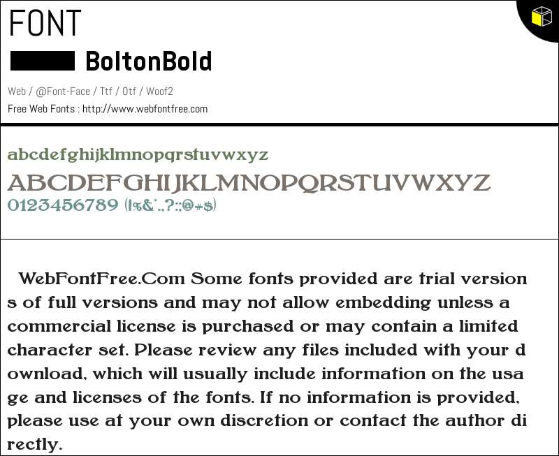 BoltonBold Fonts Downloads - WebFontFree.Com