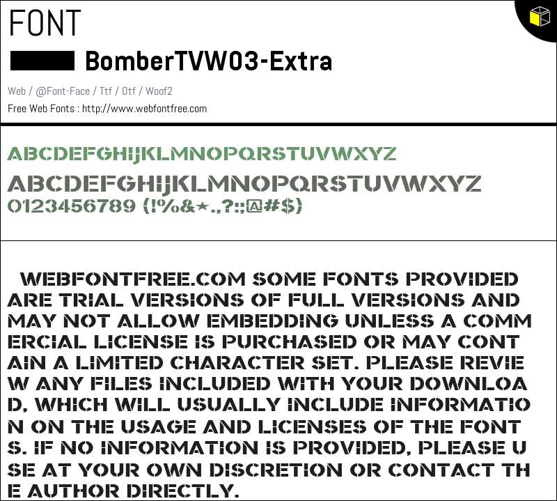Bomber TV W03 Extra Fonts Downloads - WebFontFree.Com