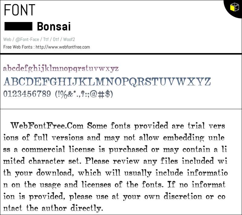 Bonsai Regular Fonts Downloads - WebFontFree.Com