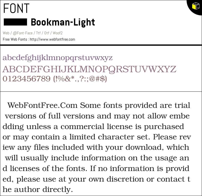 Bookman-Light Fonts Downloads - WebFontFree.Com