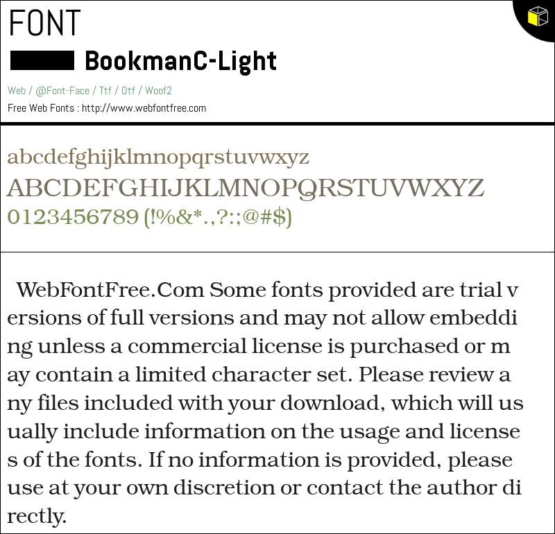BookmanCTT Fonts Downloads - WebFontFree.Com