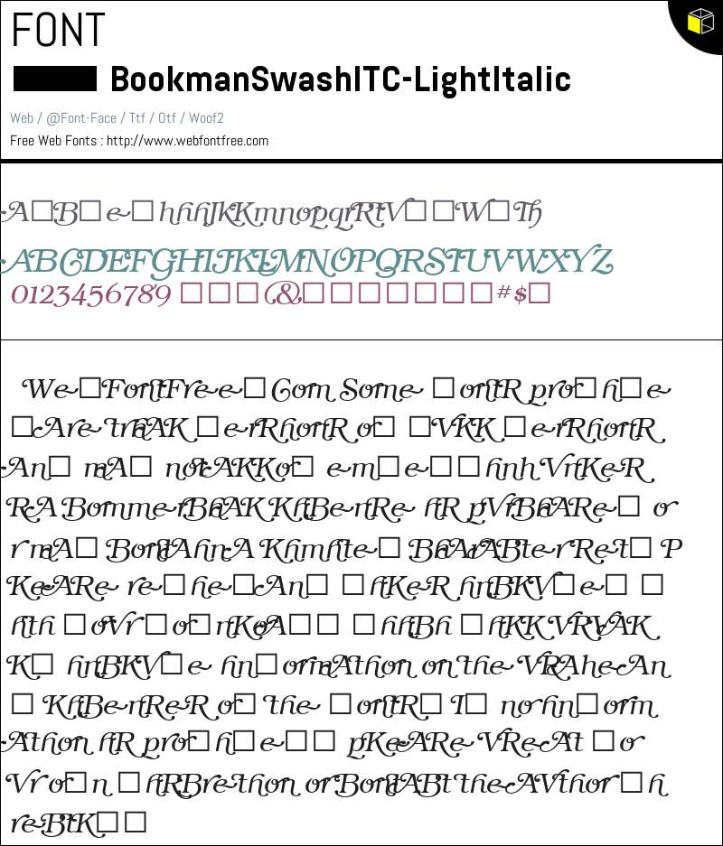 Bookman Swash ITC Italic Fonts Downloads - WebFontFree.Com