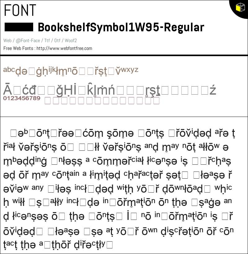 Bookshelf Symbol 1 W95 Regular Fonts Downloads - WebFontFree.Com