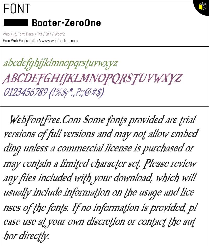 Booter - Zero One Fonts Downloads - WebFontFree.Com