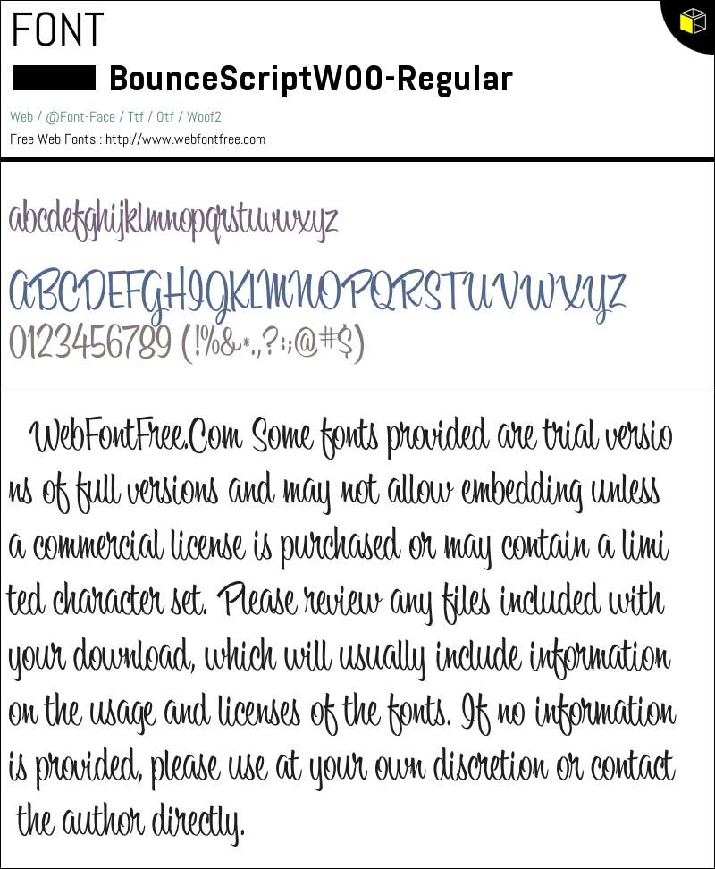 Bounce Script W00 Regular Fonts Downloads - WebFontFree.Com