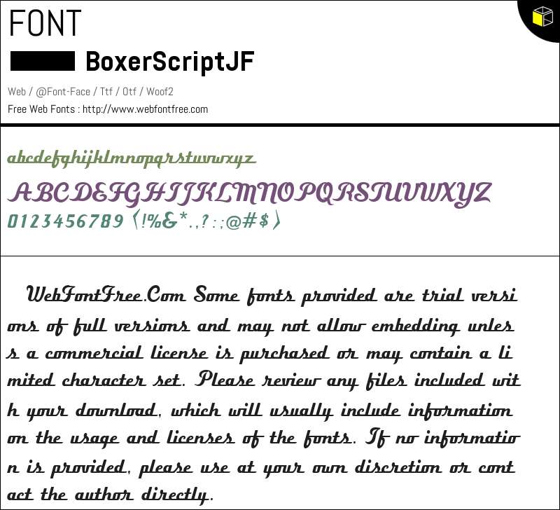 BoxerScriptJF Fonts Downloads - WebFontFree.Com