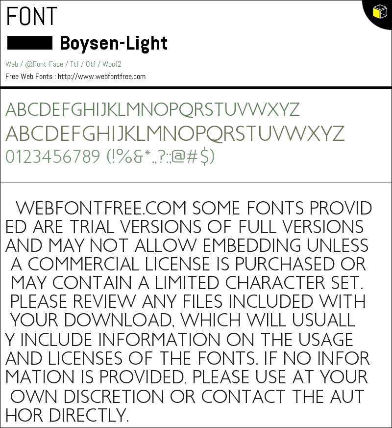 Boysen-Light Fonts Downloads - WebFontFree.Com