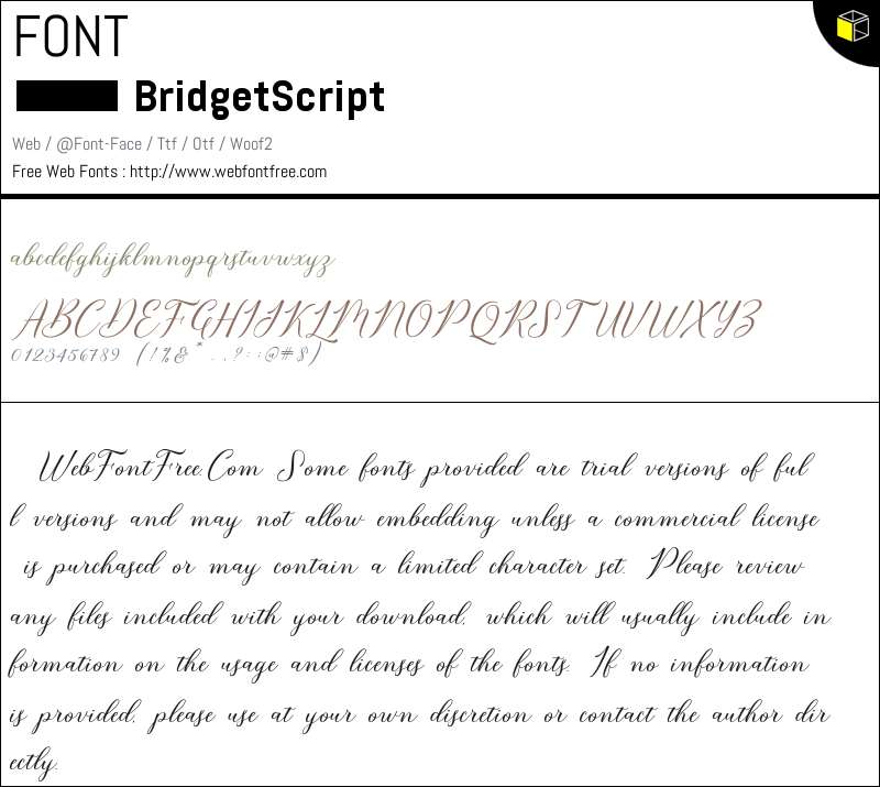 Bridget Script Fonts Downloads - WebFontFree.Com