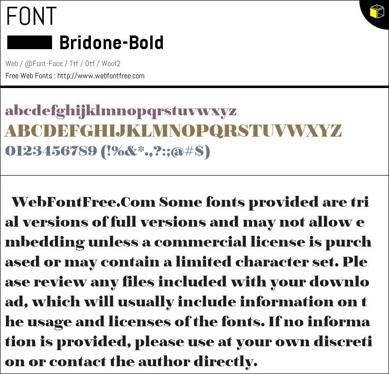 Bridone Bold Fonts Downloads - WebFontFree.Com