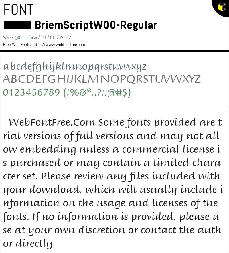 Briem Script W00 Regular Fonts Downloads - WebFontFree.Com