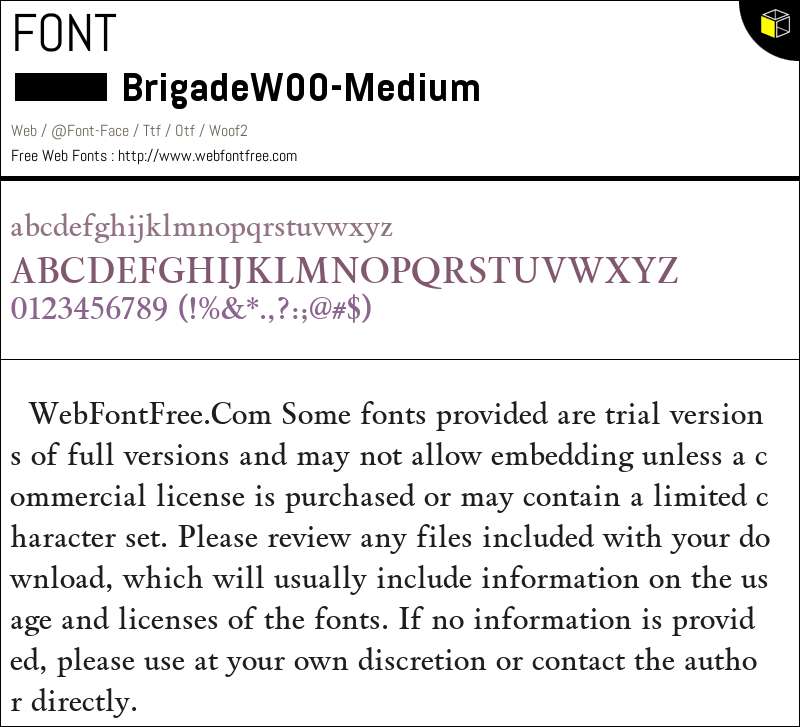 Brigade W00 Medium Fonts Downloads - WebFontFree.Com