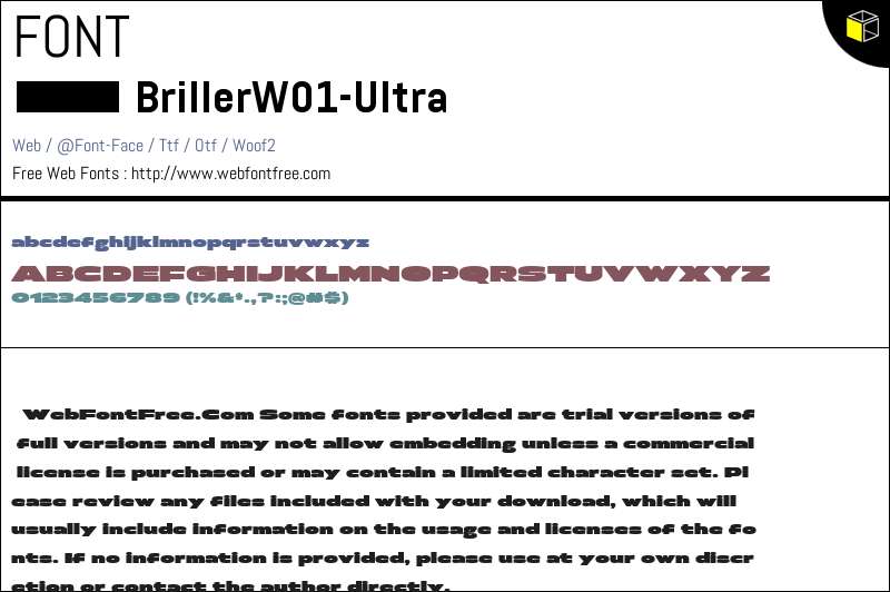 Briller W01 Ultra Fonts Downloads - WebFontFree.Com