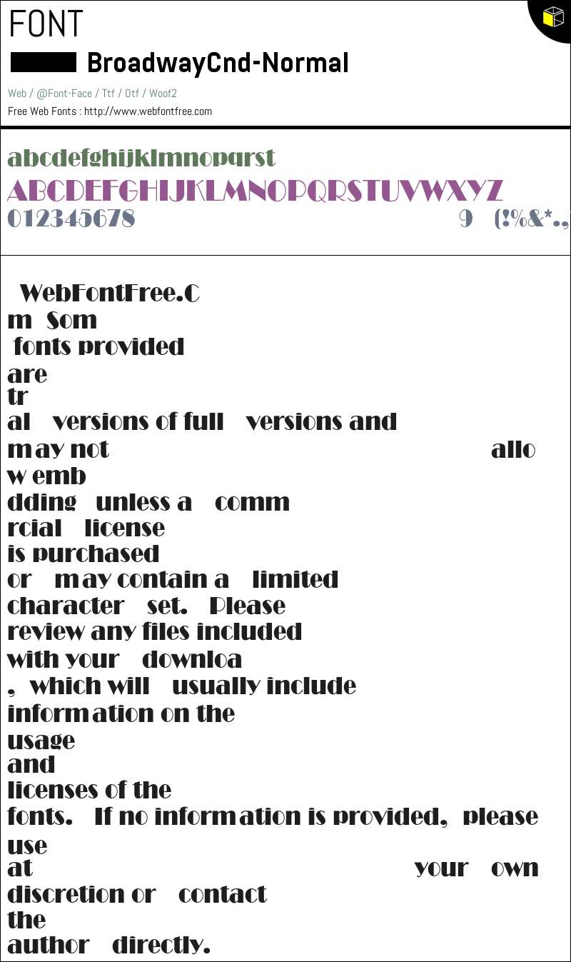 BroadwayCnd-Normal Fonts Downloads - WebFontFree.Com