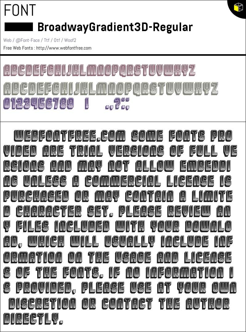 Broadway Gradient 3D Regular Fonts Downloads - WebFontFree.Com