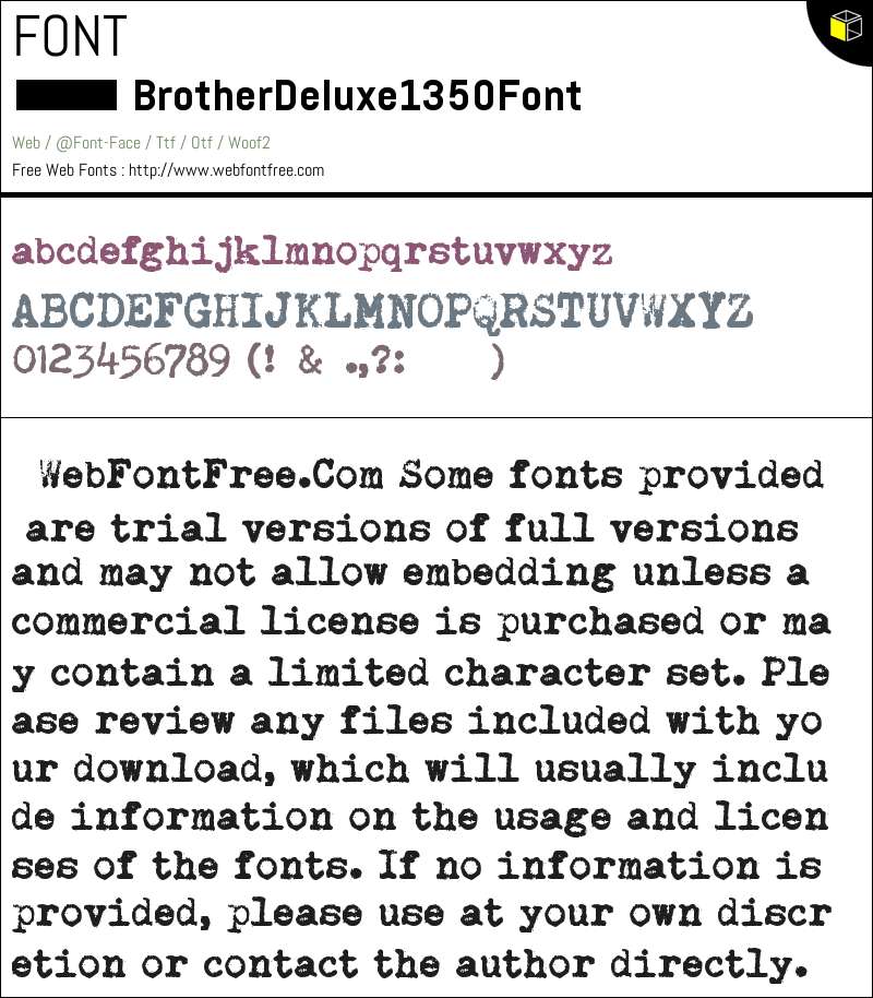 Brother Deluxe 1350 Font Fonts Downloads - WebFontFree.Com