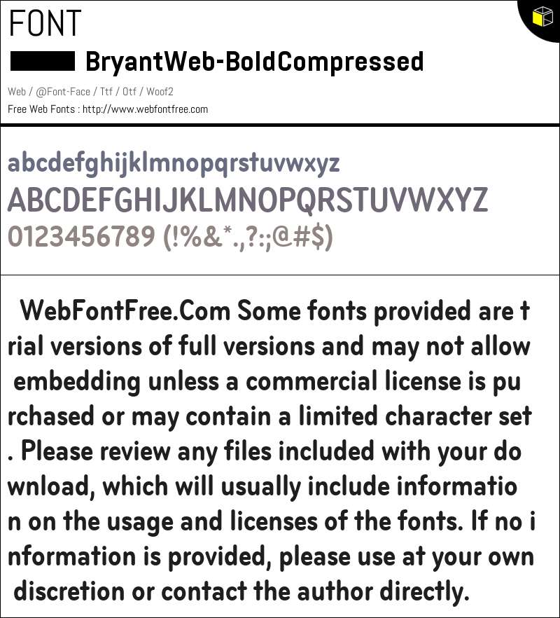 Bryant Web Bold Compressed Fonts Downloads - WebFontFree.Com