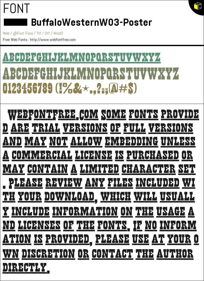 Buffalo Western W03 Poster Fonts Downloads - WebFontFree.Com