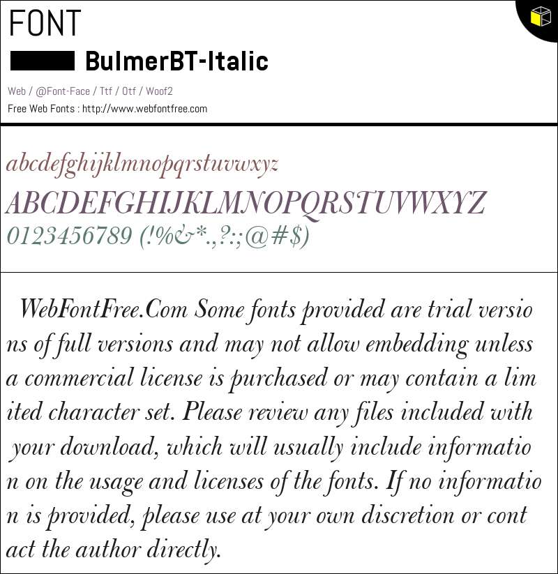 Bulmer BT Italic Fonts Downloads - WebFontFree.Com