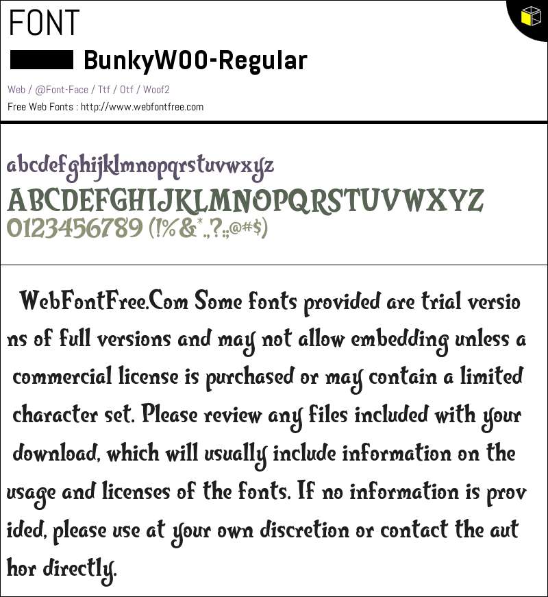 Bunky W00 Regular Fonts Downloads - WebFontFree.Com